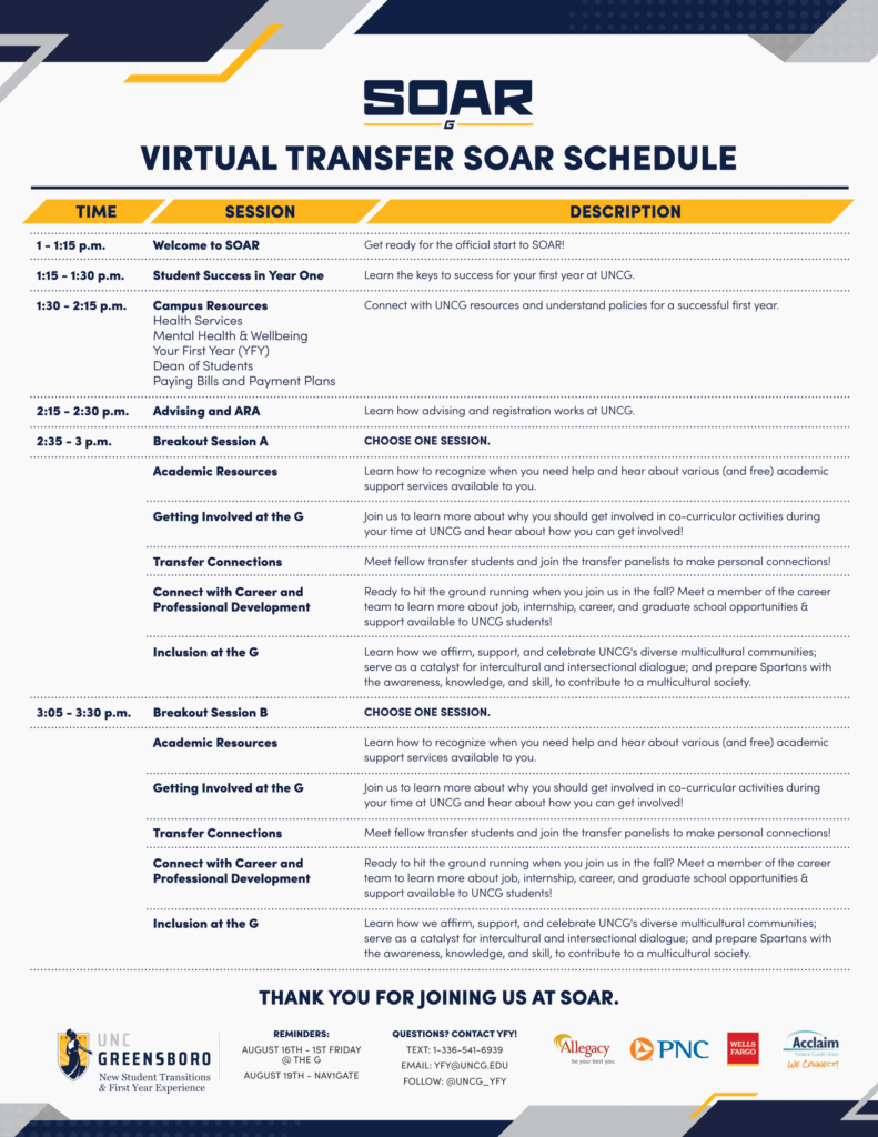 Virtual SOAR Links - New Student Transitions & First Year Experience